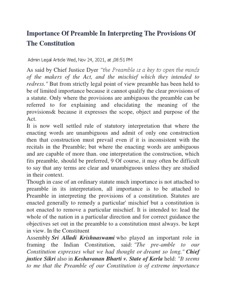 Importance of the Preamble in Law | PDF | Statutory Interpretation ...