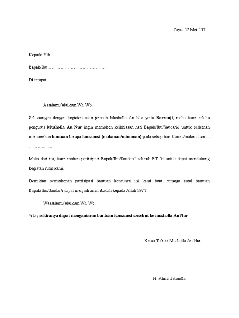 Surat Permohonan Takjil | PDF Surat Permohonan Takjil | PDF