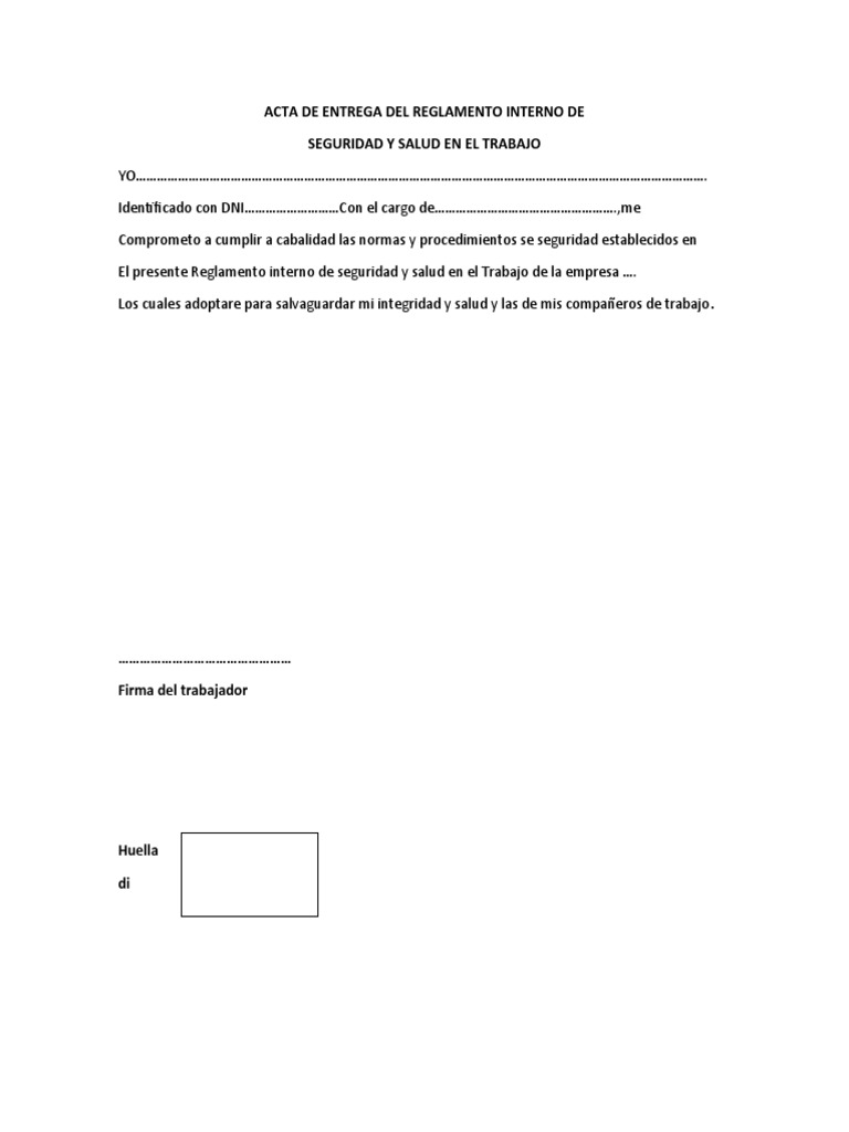 Acta de Entrega Del Reglamento Interno de | PDF