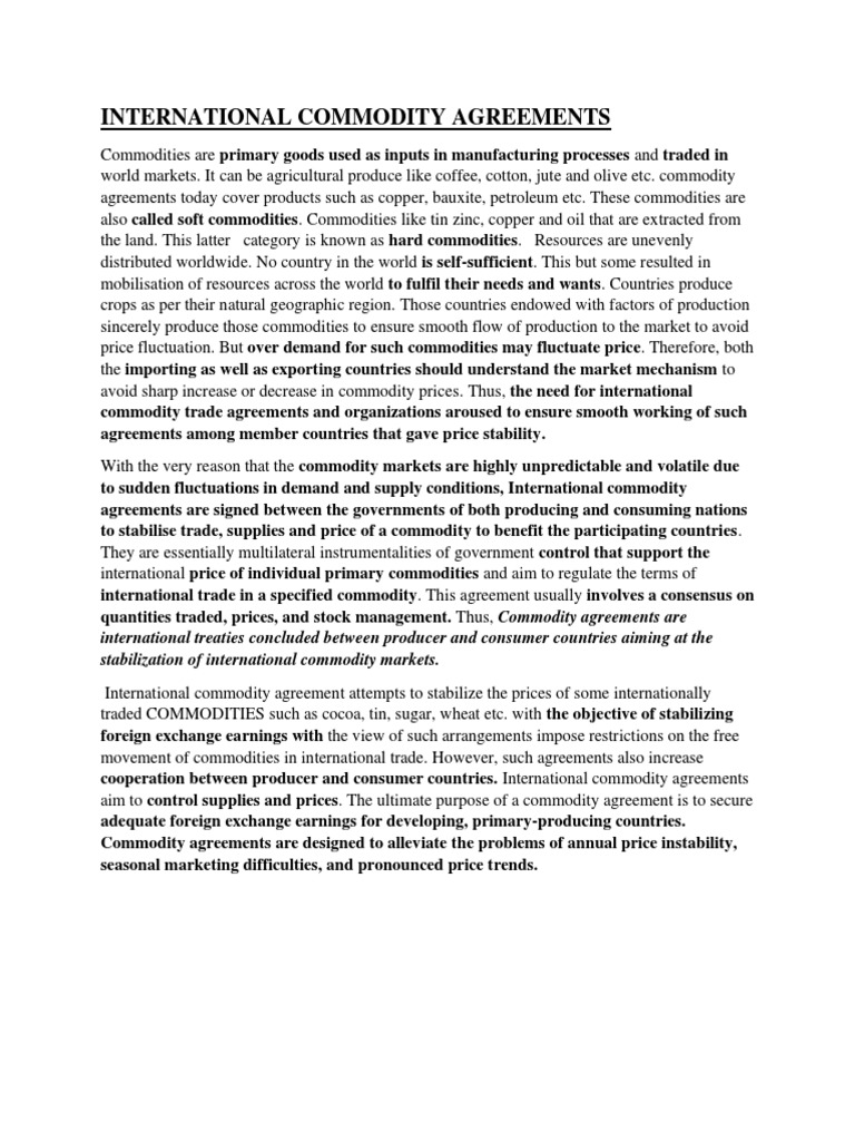 Overview of International Commodity Agreements | PDF | Commodity ...