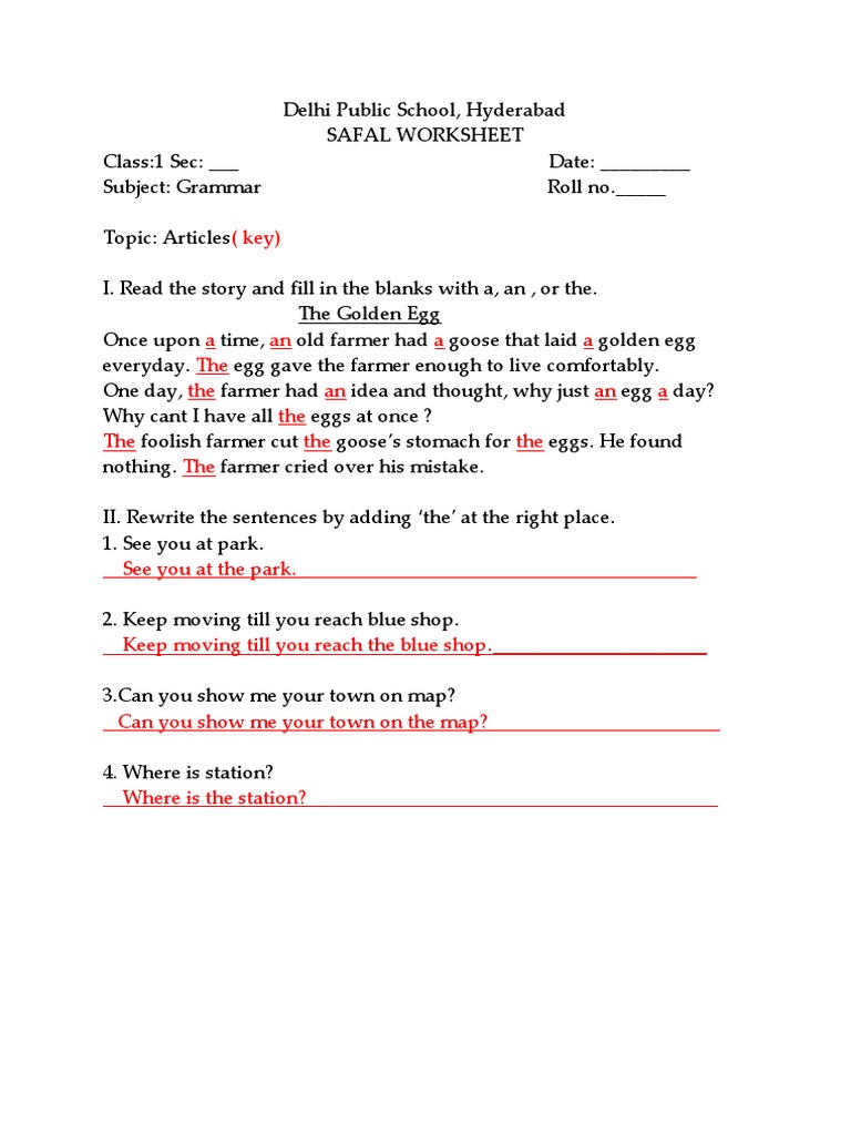 Articles Safal Worksheet Key PDF | PDF