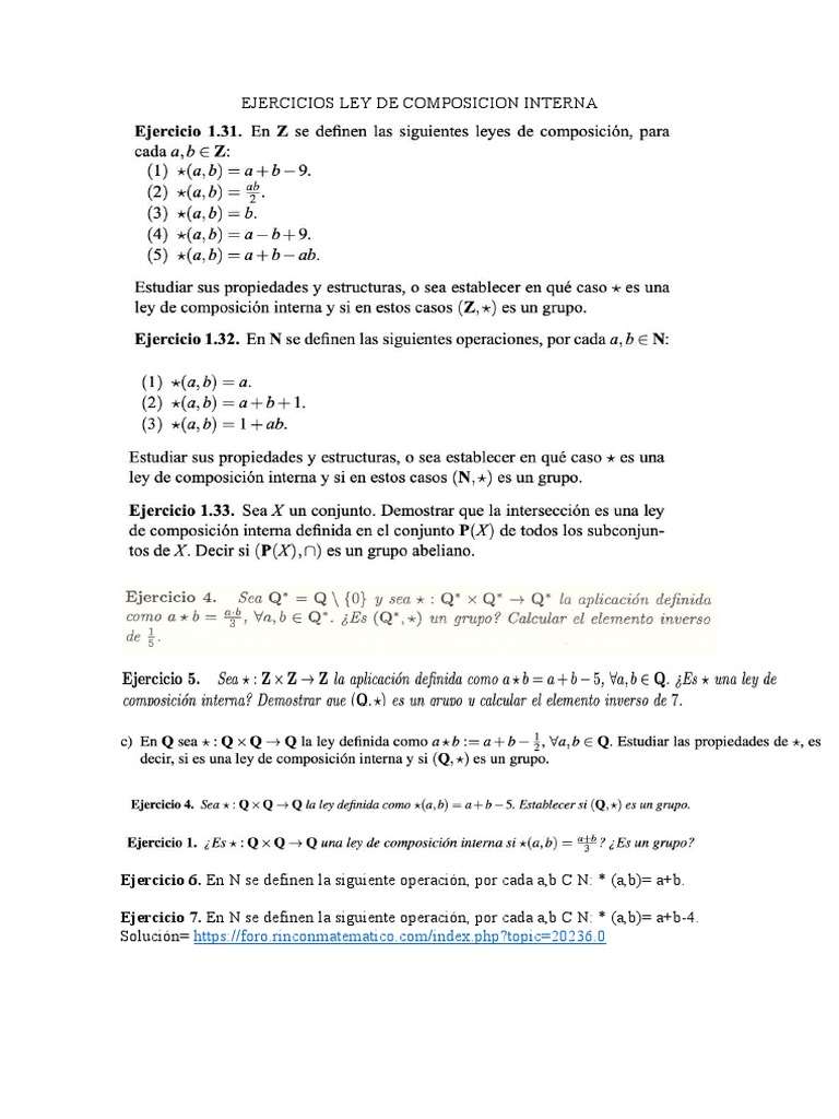 Ejercicios Ley de Composicion Interna | PDF