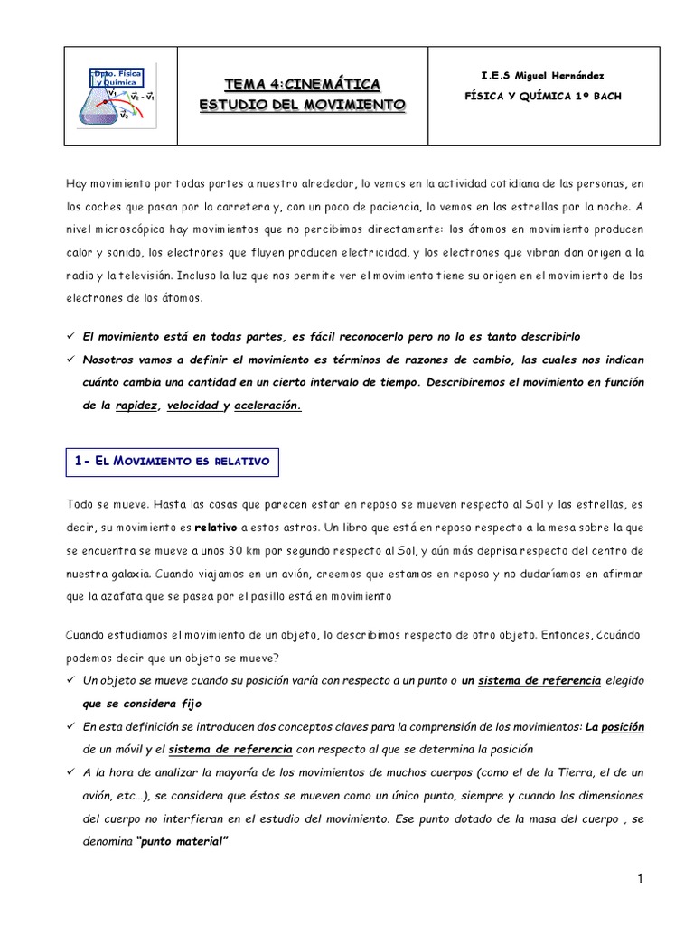 Cinemática: Estudio del Movimiento | PDF | Velocidad | Vector Euclidiano
