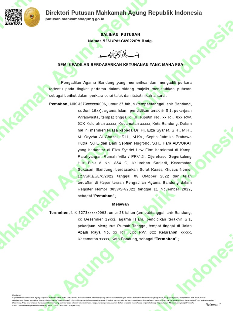 Putusan 5361 PDT.G 2022 Pa - Badg 20230324001234 | PDF