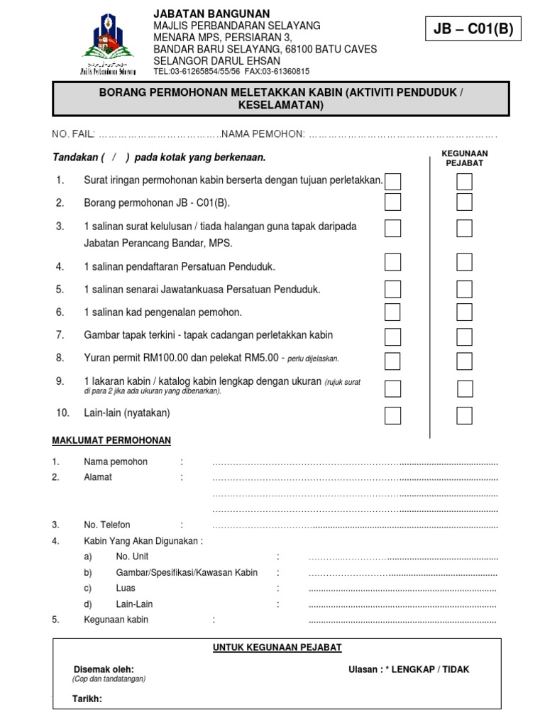 c01b - Permohonan Meletak Kabin Aktiviti Penduduk | PDF