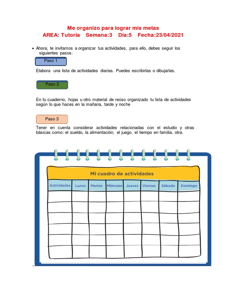 Me Organizo para Lograr Mis Metas - Ficha 23 Abrildocx | PDF