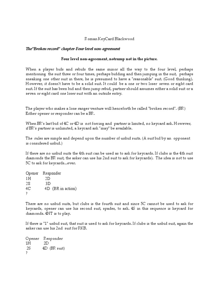 Roman KeyCard Blackwood Broken Record | PDF | Contract Bridge | Card Games