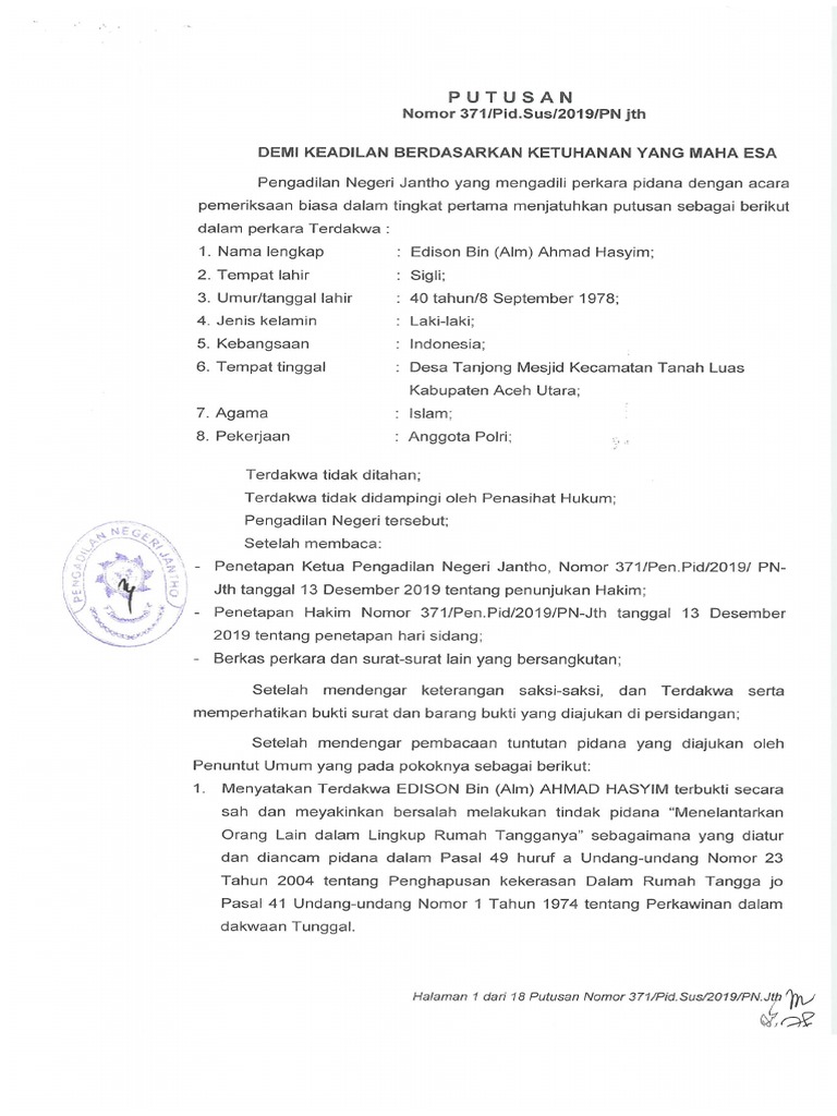 Putusan Tingkat Pertama 371 | PDF