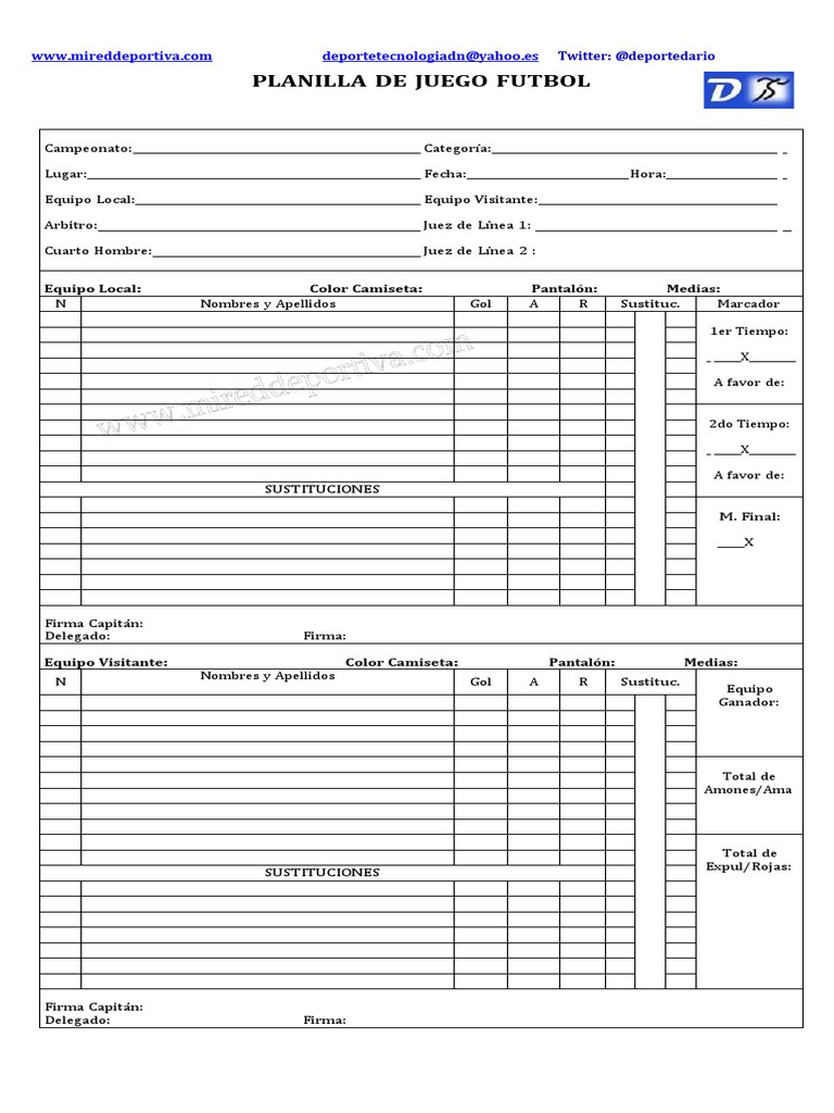Planilla de Juego Futbol | PDF | Deportes | Asociación de Futbol