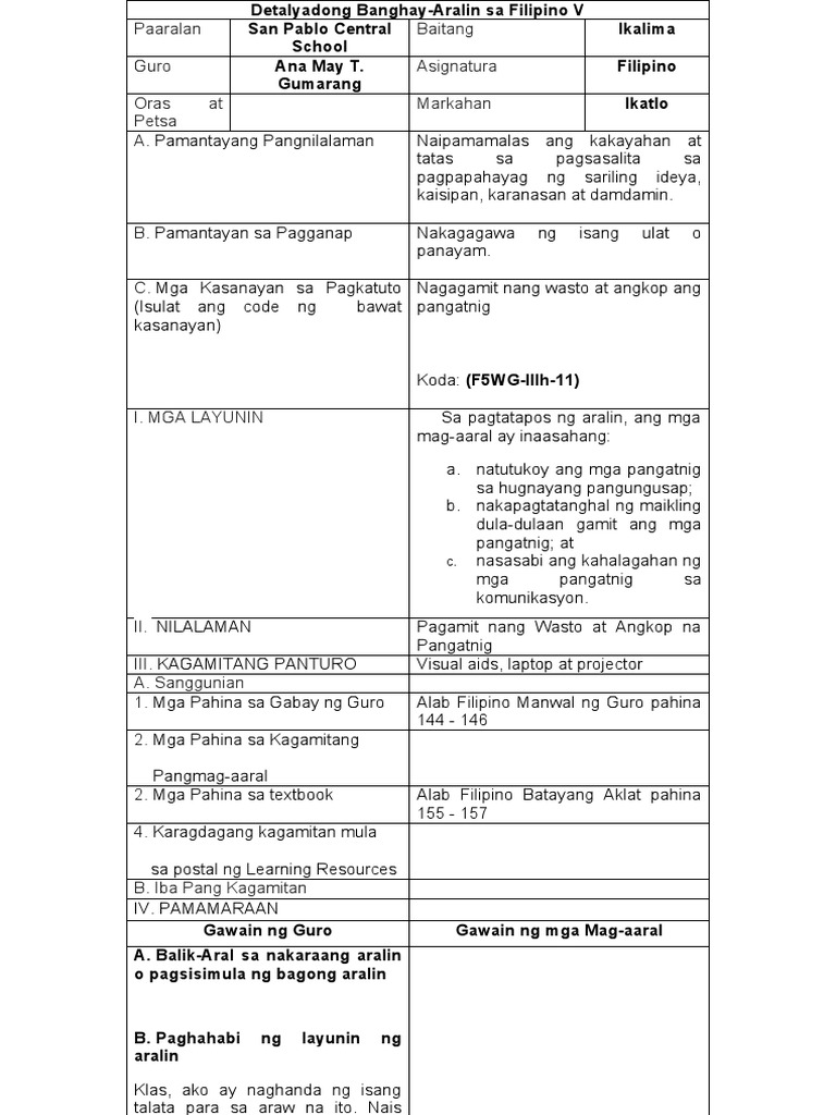 DLP #11 Filipino - Q3 - Week 8 | PDF