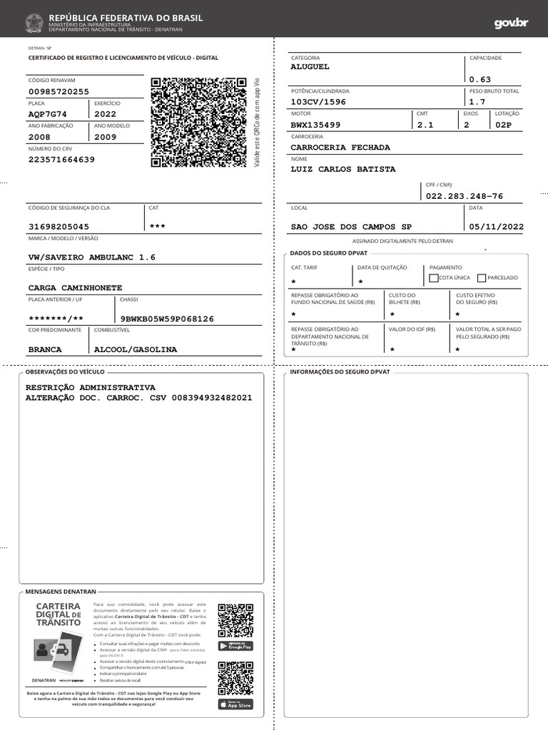 CRLV | PDF | Carteira de Motorista | Veículos