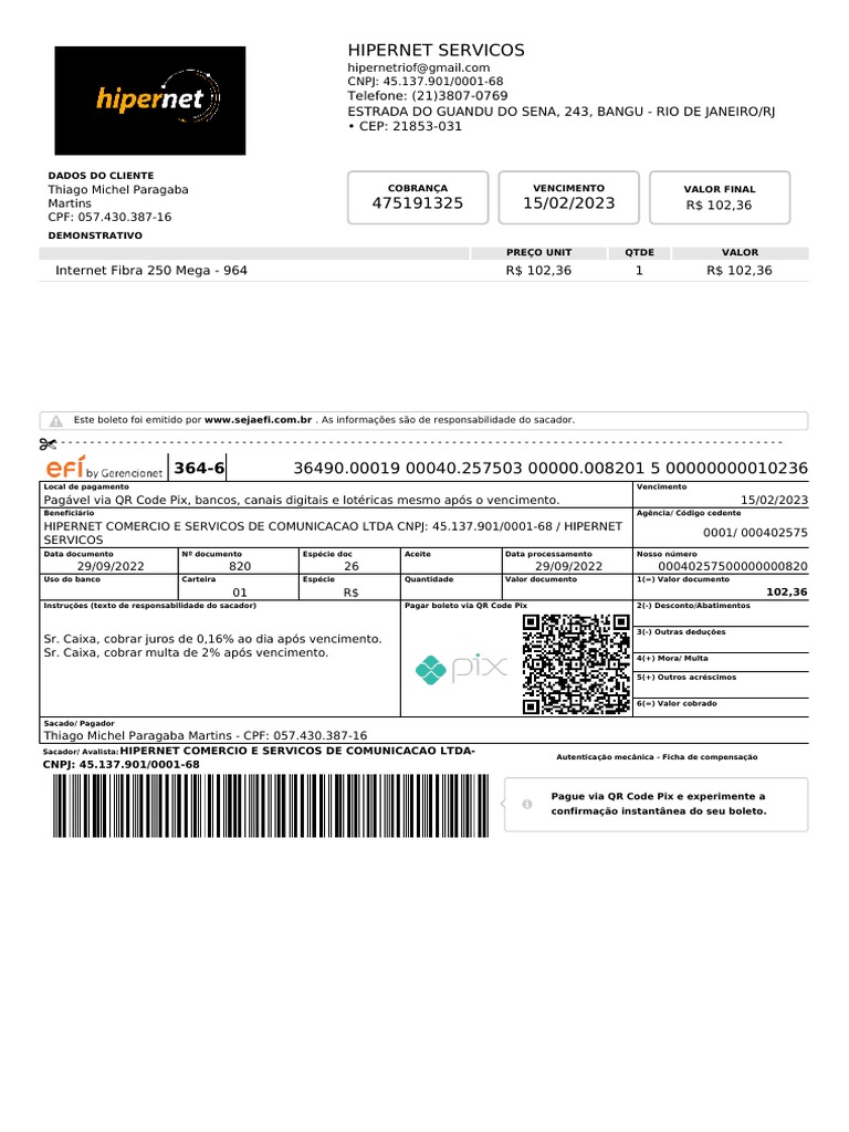 Boleto - Thiago Michel Paragaba Martins - 15 - 02 - 2023 - 475191325 ...