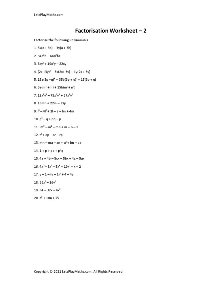 Factorisation Worksheet-2.pdf | PDF