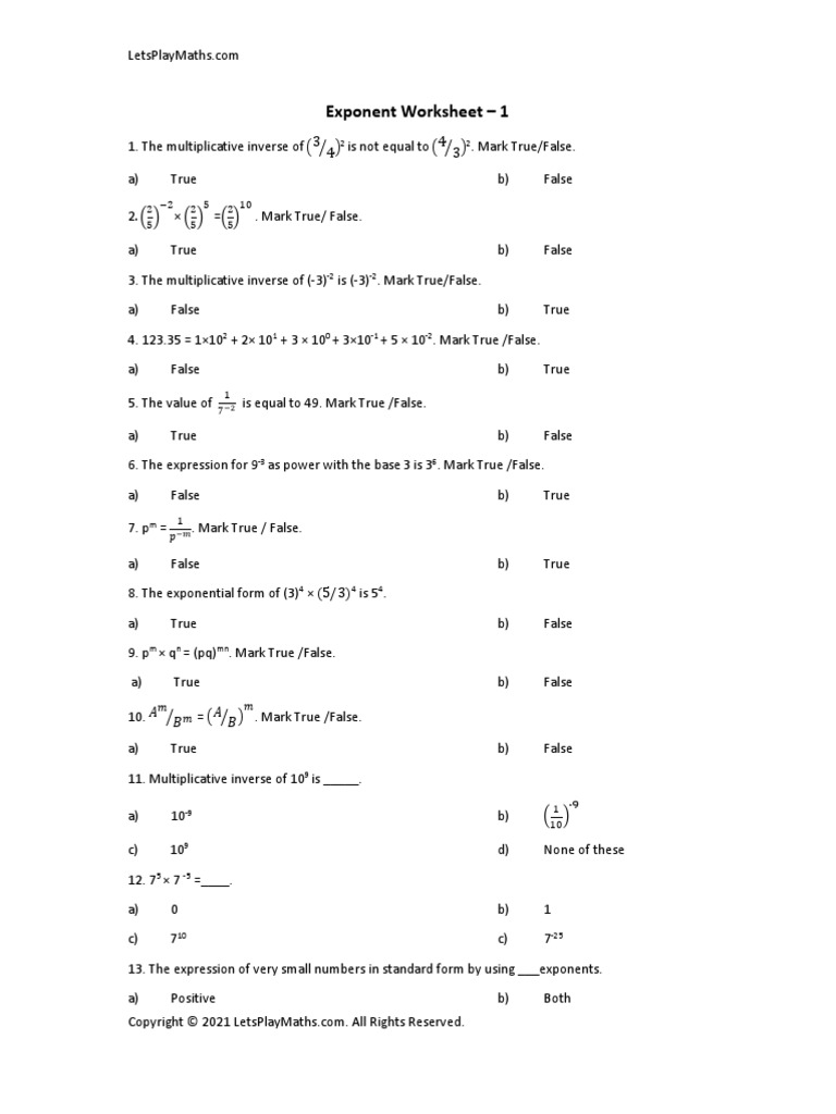Exponents and Powers Worksheet-1 PDF | PDF | Exponentiation ...