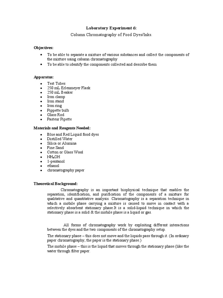 Laboratory Experiment 6 | PDF | Chromatography | Thin Layer Chromatography Laboratory Experiment 6 | PDF | Chromatography | Thin Layer Chromatography