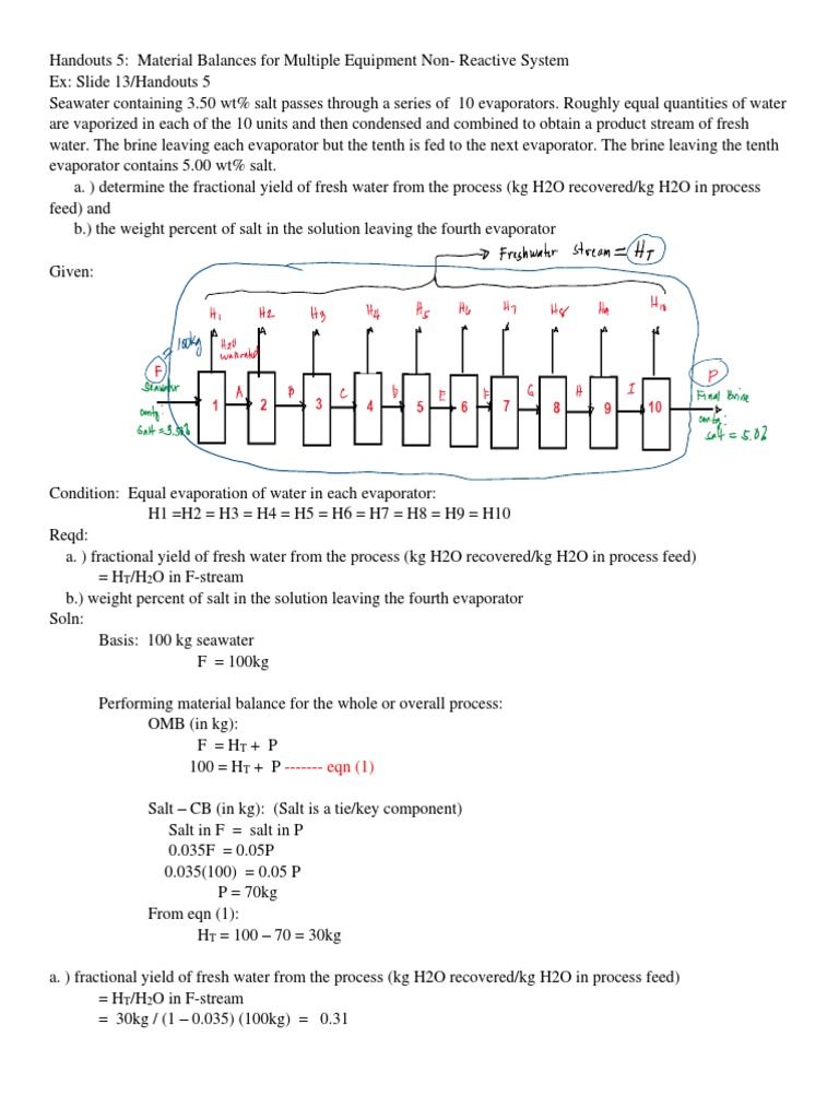 Sample Problem Series of 10 Evaporators Multiple Equipment Non Reactive ...