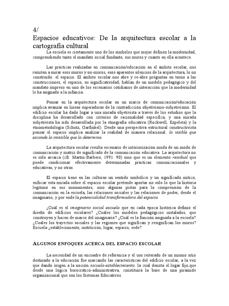 Espacios escolares y su significado cultural | PDF | Educación de la ...