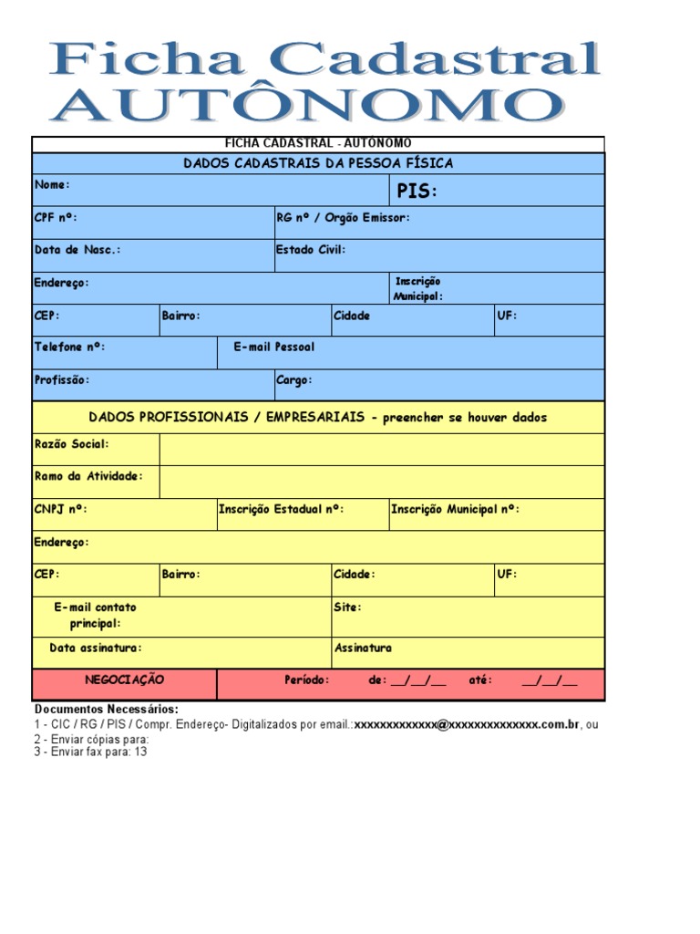 Ficha Cadastral - Autônomo | PDF | Política | Direito