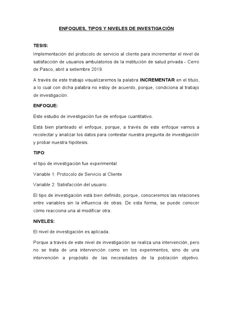 Enfoques Tipos Y Niveles De Investigación Pdf