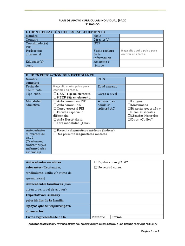 Formato PACI 7° BÁSICO - Docx Versión 1 | Descargar gratis PDF ...