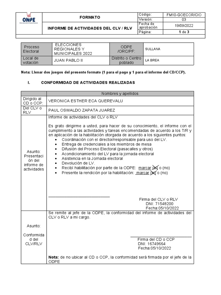 Formato RLV 10 - Paul Zapata | PDF | Gobierno | Elecciones