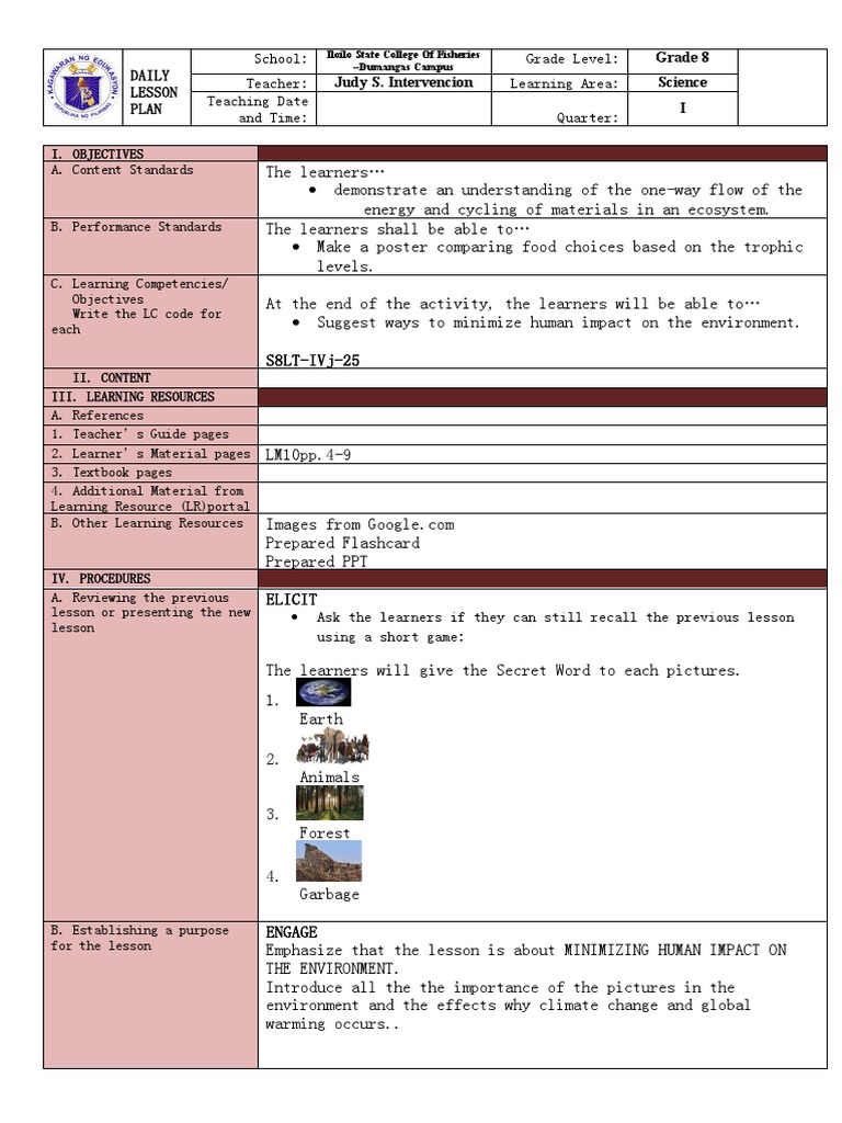 Grade 8 Science Lesson Plan on Ecosystems | PDF | Climate Change ...
