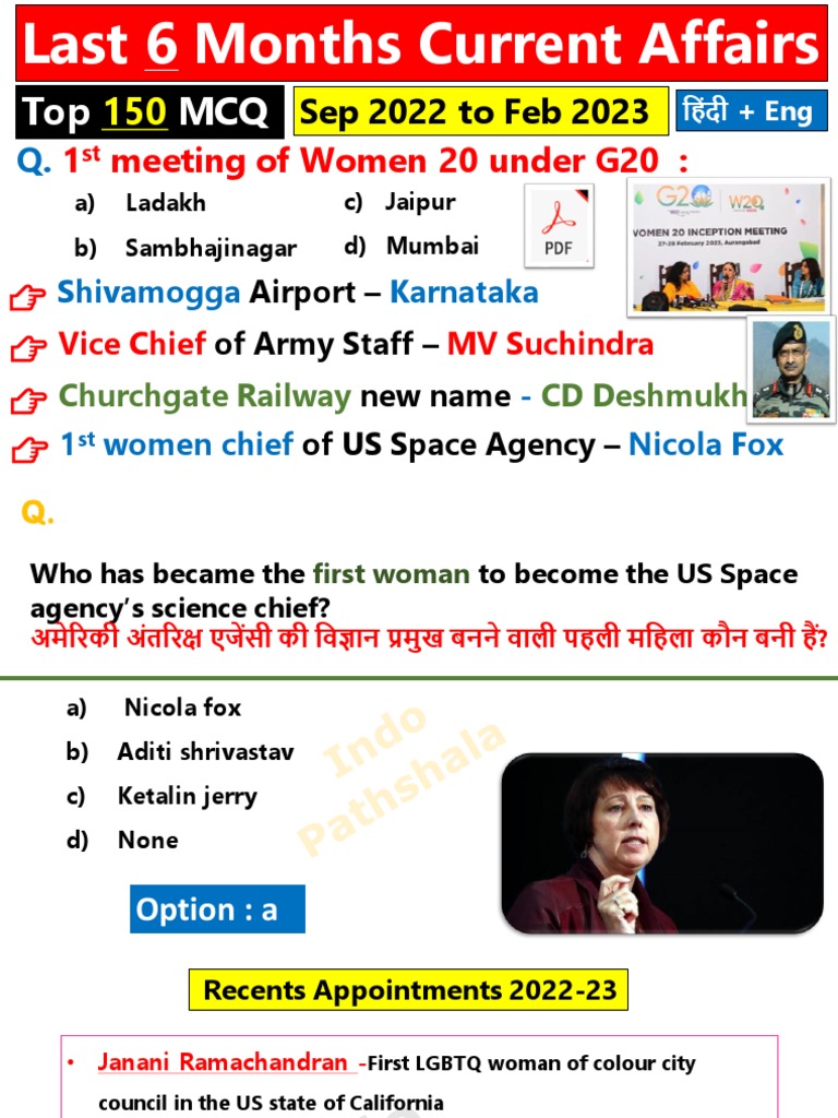 Last 6 Months Top 150 MCQ PDF | PDF