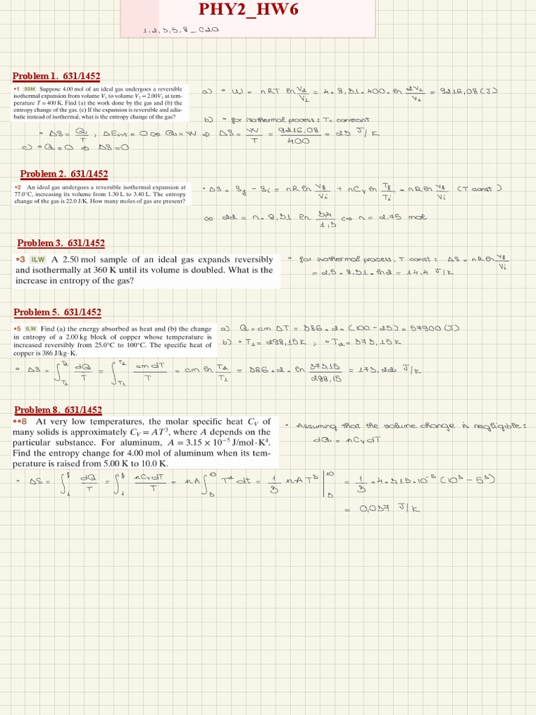 Phy HW6 PHY2 | PDF | Thermodynamics | Branches Of Thermodynamics