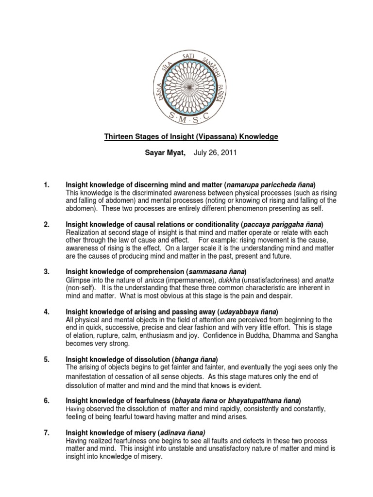 Thirteen Stages of Insight (Vipassana) Knowledge | PDF | Mind ...