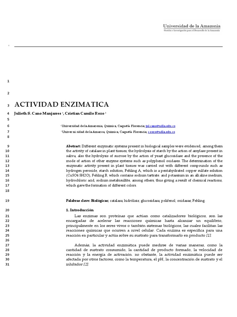 Actividad Enzimatica | PDF | Enzima | Catálisis