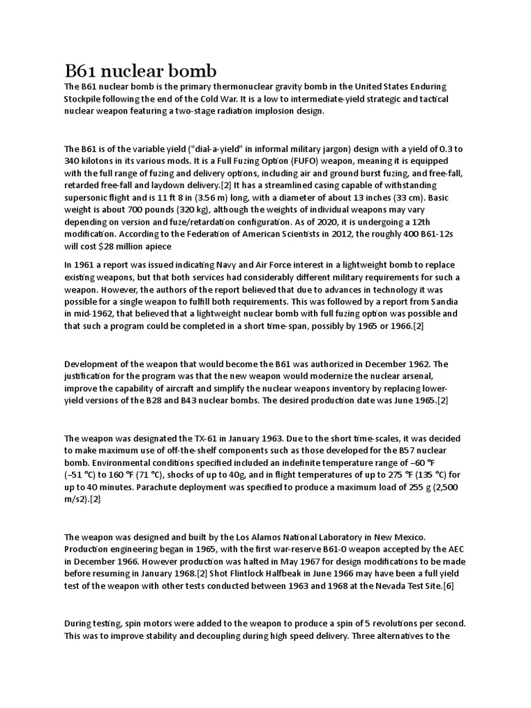 B61 Nuclear Bomb | PDF | Military Science | Nuclear Physics