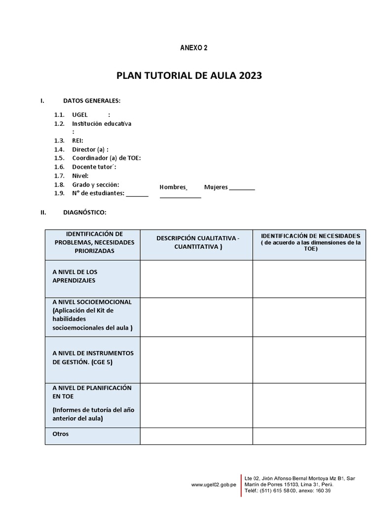 Anexo 2 - Plan Tutorial de Aula - 2023 | PDF | Salón de clases