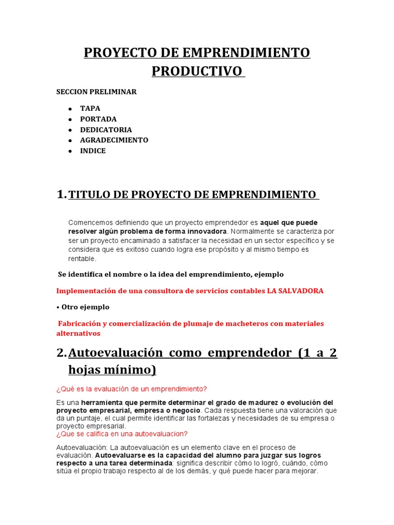 Proyecto de Emprendimiento Productivo | PDF | Iniciativa empresarial ...