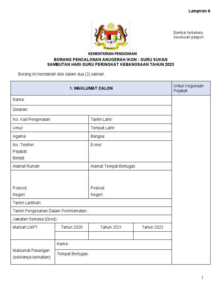 Borang Pencalonan Anugerah Ikon Guru Sukan Pdf