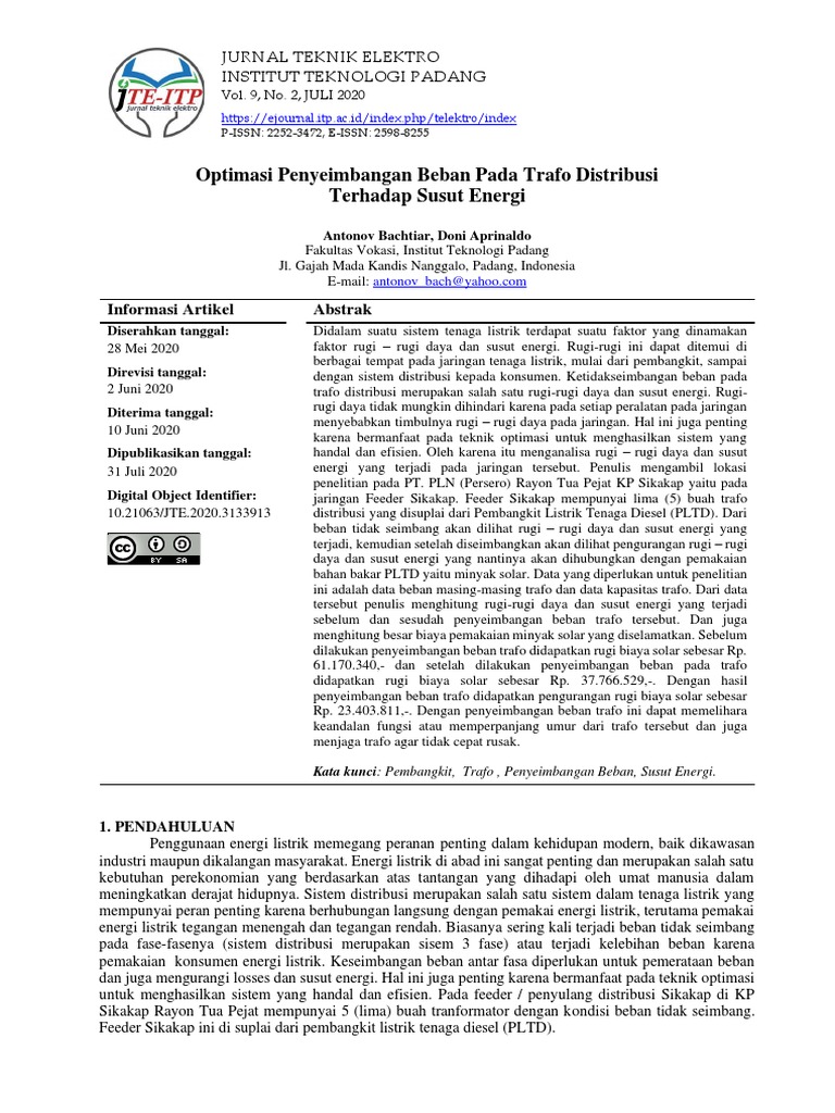 6.+antonov Optimasi+Penyeimbangan+Beban+Pada+Trafo+Distribusi PDF | PDF | Sains & Matematika ...