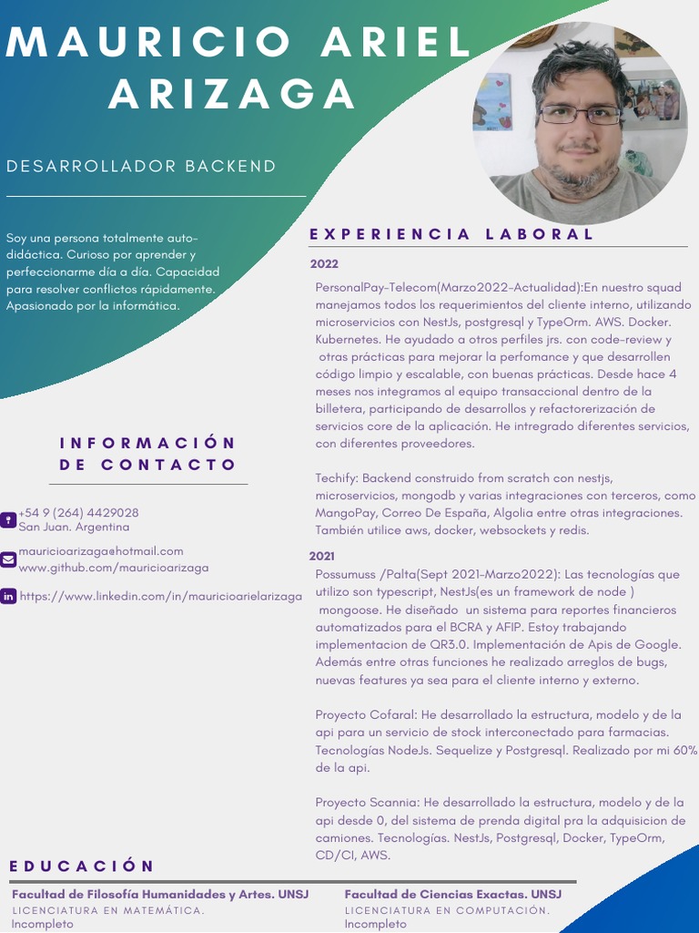 CV - Mauricio Ariel Arizaga - Dev Backend - 2023 | PDF | Ingeniería de ...