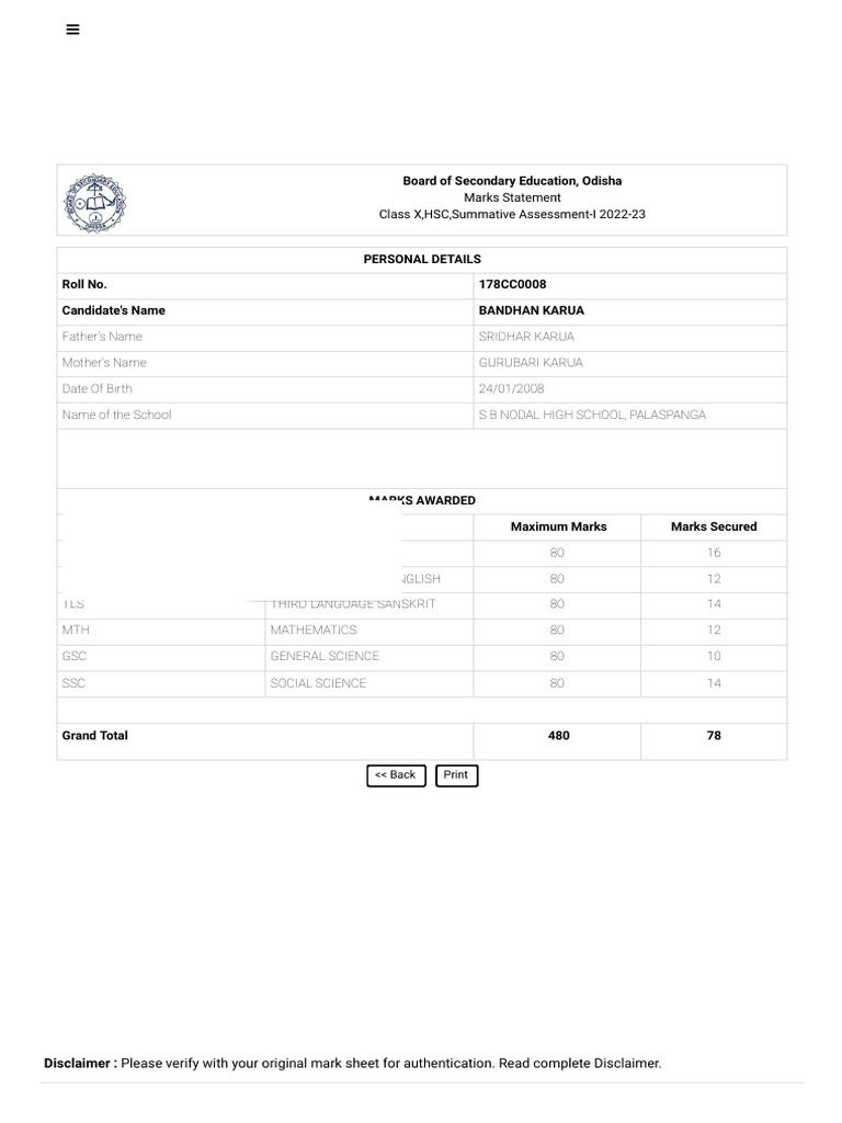 BSE-ODISHA Result of HSC EXAMINATION SA-I RESULT 2022-2023 - Board of Secondary Education ...