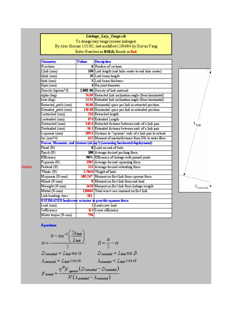 Lazy Tongs Design Specifications | PDF | Bending | Classical Mechanics