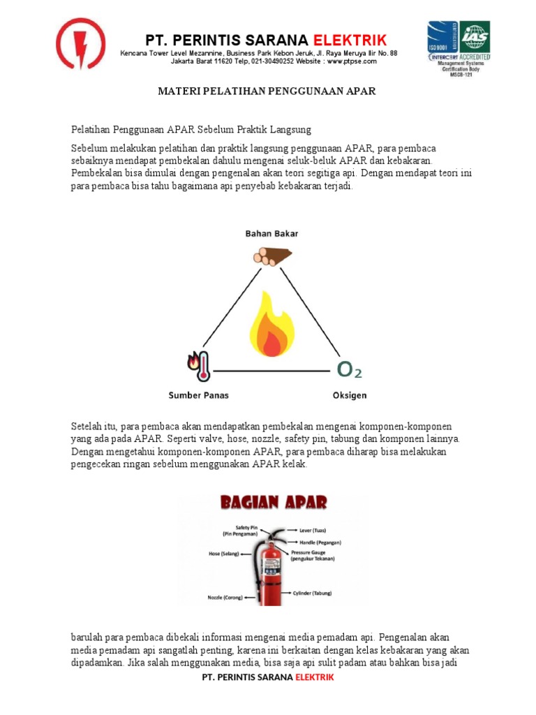 Materi Pelatihan Alat Pemadam Api Ringan (Apar) | PDF