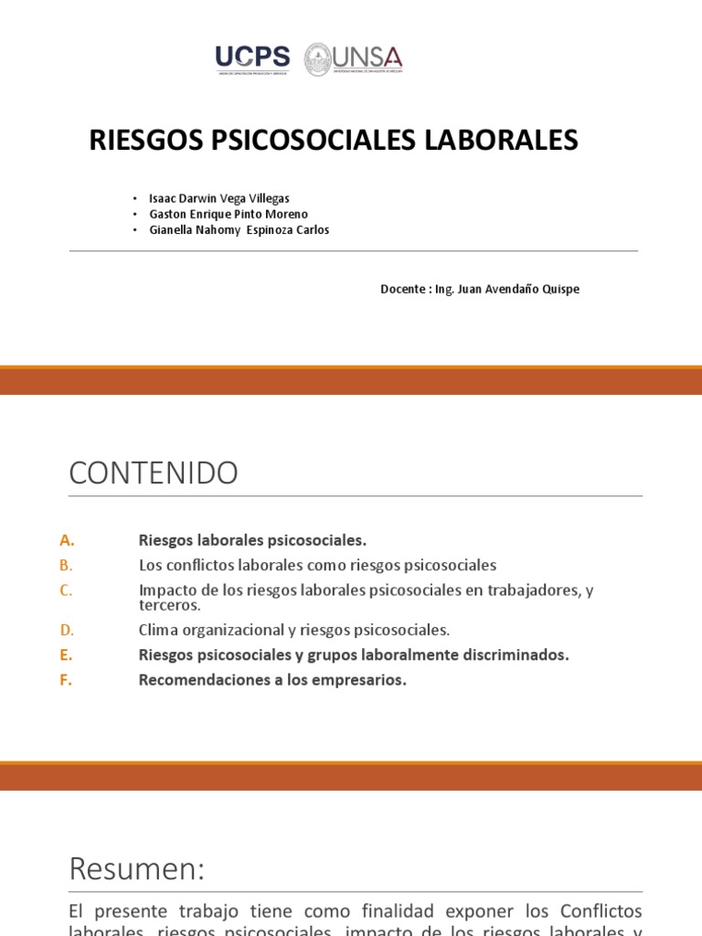 Exposición Tema 2 Riesgos Laborales Psicosociales. Perspectiva Organizacional, Jurídica y Social ...