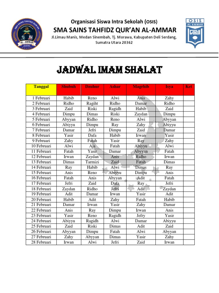 Jadwal Imam Solat PDF | PDF