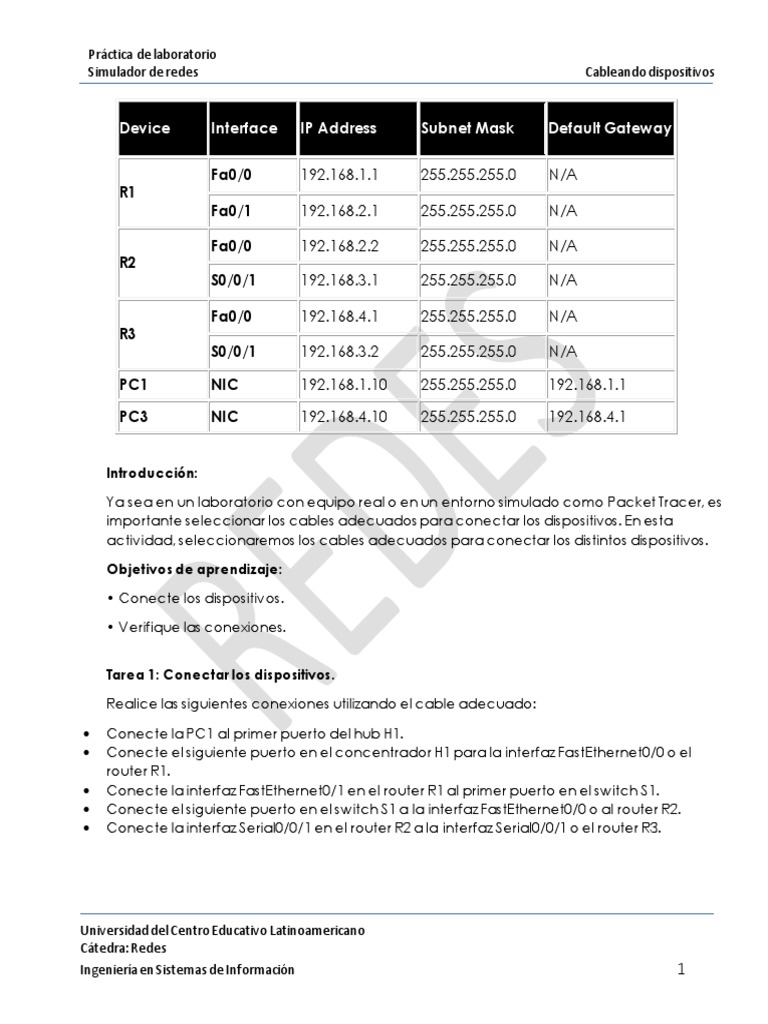 Lab 01 Cabling Device | PDF | Enrutador (Computación) | Controlador de interfaz de red