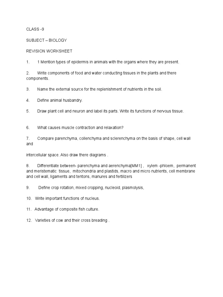 CLASS - 9 Bio Revision Sheet | PDF