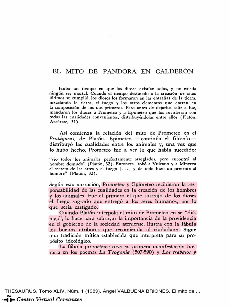El Mito de Pandora en Calderón | PDF | Prometeo