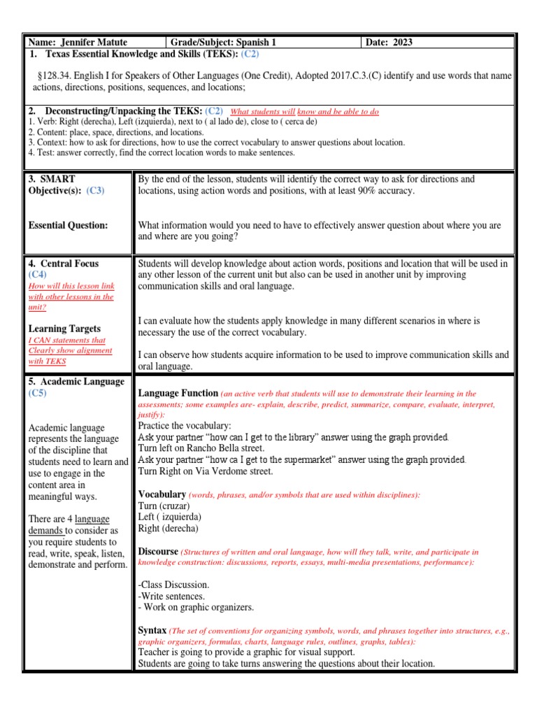 Edtpa Lesson Plan Guide LPG 1 - 1 | Download Free PDF | Question | Vocabulary