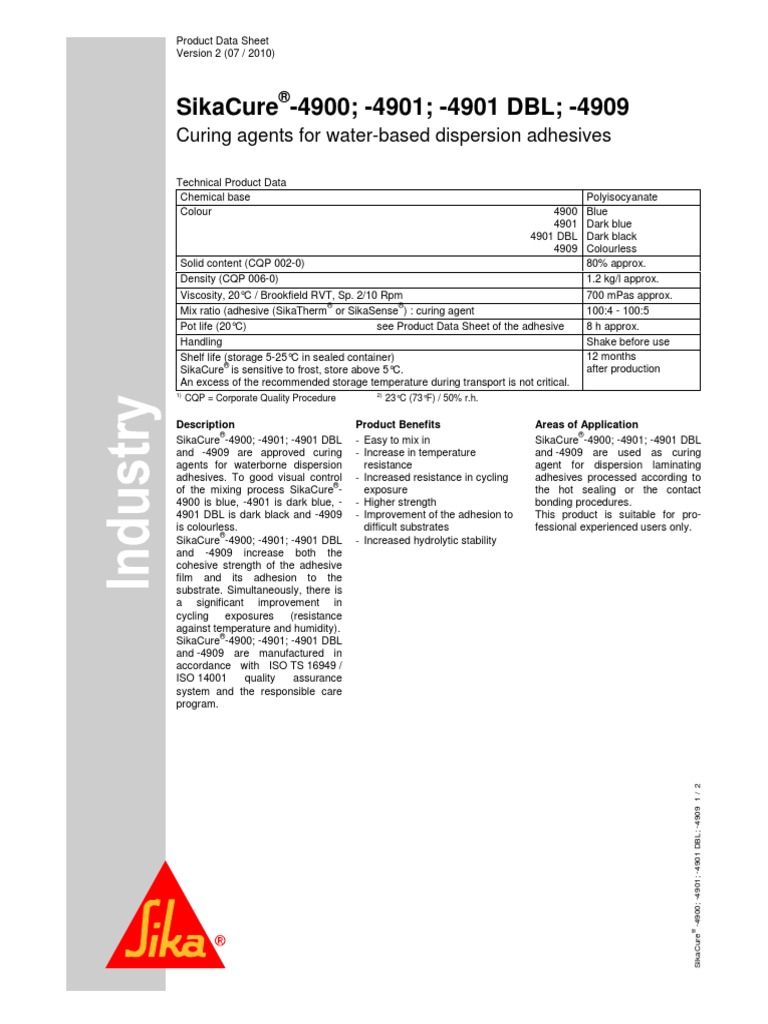 PDS - SikaCure - 4900 - 4901 - 4901 DBL - 4909 - e | PDF | Adhesive ...