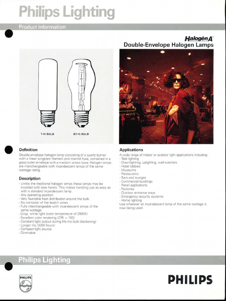 Philips HalogenA Double Envelope Lamps Bulletin 3-89 | PDF | Lighting ...