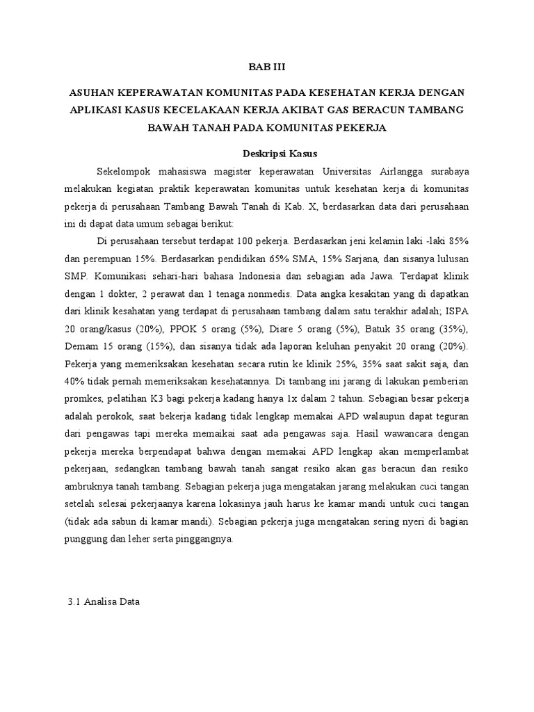BAB III ASKEP Pada Pekerja Tambang Bawah Tanah | PDF