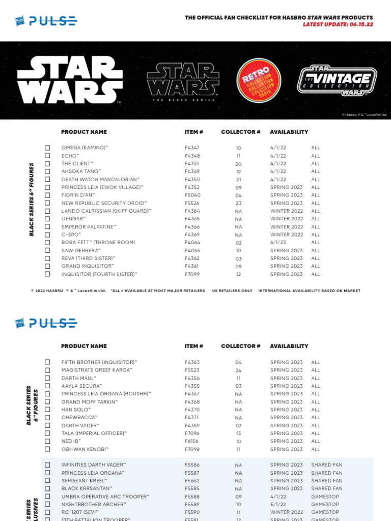SW Fan Checklist 6.29.22 | PDF | Jedi | Obi Wan Kenobi