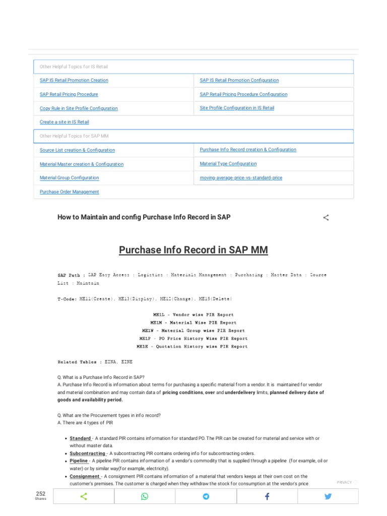 How To Maintain and Config Purchase Info Record in SAP | PDF ...